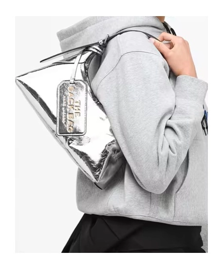 Marc Jacobs Small Belted Sack In Metallic Crinkle Leather - Silver