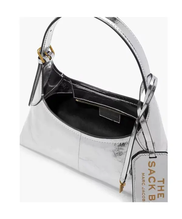 Marc Jacobs Small Belted Sack In Metallic Crinkle Leather - Silver