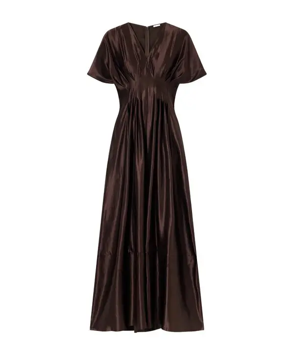 JOSEPH Nova Gathered Linen And Silk-blend Maxi Dress
