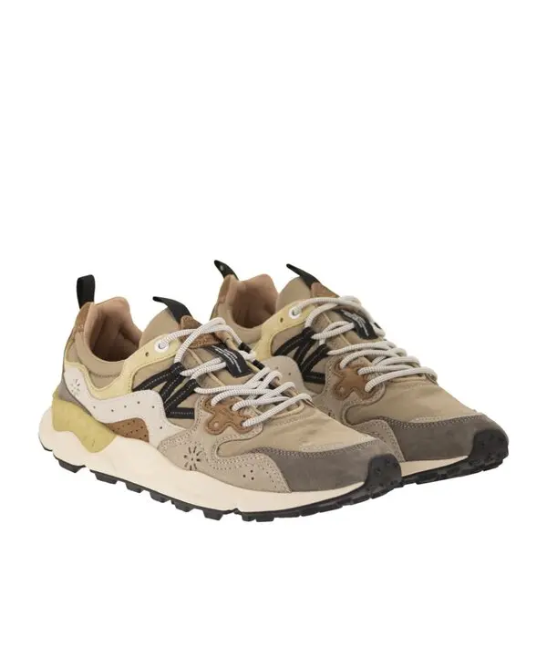 FLOWER MOUNTAIN Yamano 3 Sneakers In Suede And Technical Fabric - Nude