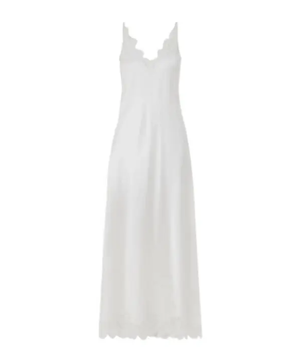 Carine Gilson Lace-trimmed Floral-embroidered Silk-satin Nightdress - White