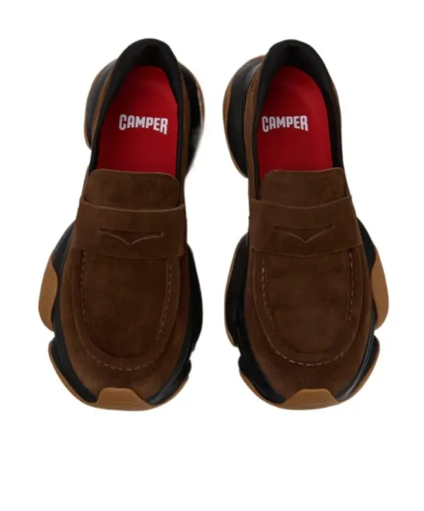 Camper Suede Round Toe Loafers With Penny Strap