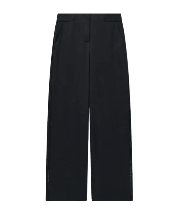 Giorgio Armani Embroidered Trouser Sera Regular Fit Satin Rhinestone Trim - Black