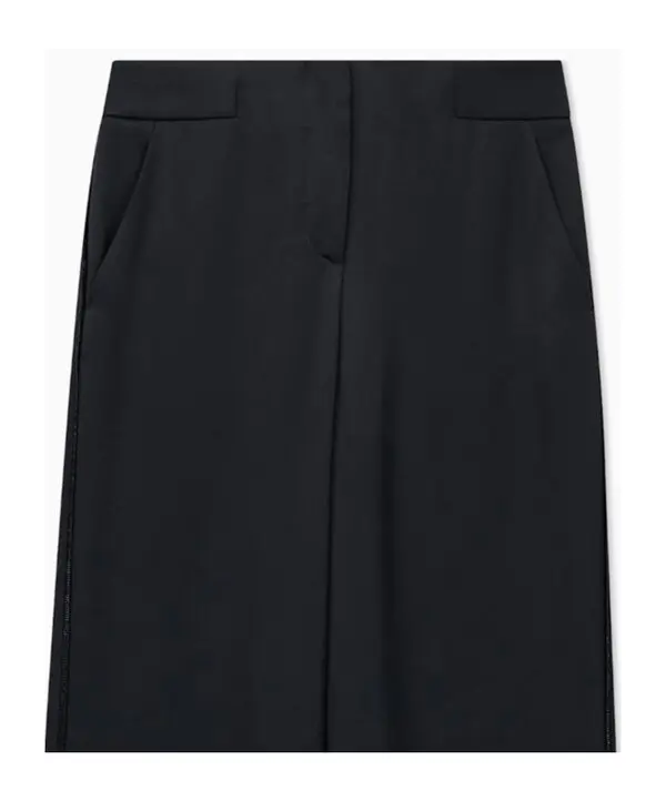 Giorgio Armani Silk Satin Palazzo Trousers With Rhinestone Trim - Black