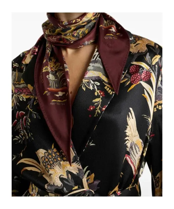 Etro Diamond-shaped Silk Scarf With Leopard Motif