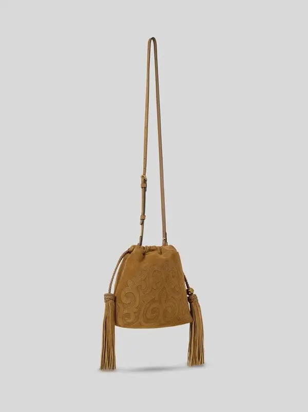 Etro Mini Suede Kalispera Bag With Patch And Tassels