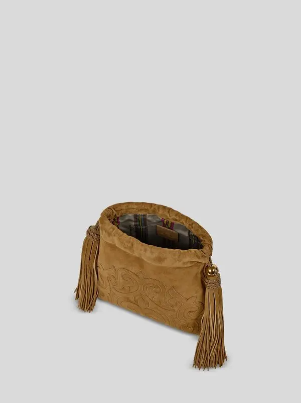 Etro Mini Suede Kalispera Bag With Patch And Tassels
