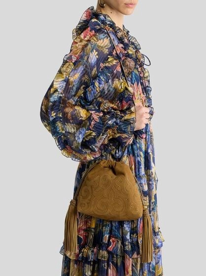 Etro Mini Suede Kalispera Bag With Patch And Tassels