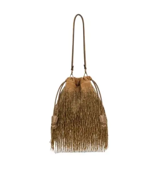 Etro Small Suede Kalispera Bag With Bead Fringes - Gold