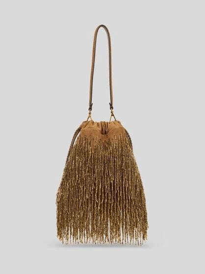 Etro Small Suede Kalispera Bag With Bead Fringes - Gold