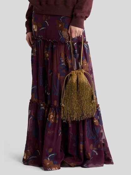 Etro Small Suede Kalispera Bag With Bead Fringes - Gold