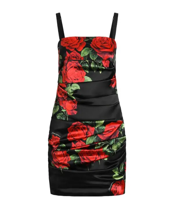 Dolce & Gabbana Dolce Gabbana Rose-printed Satin Dress - Multi-color