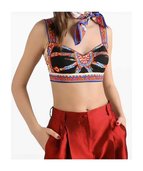 Dolce & Gabbana Carretto-print Charmeuse Top