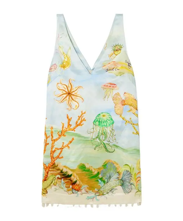ALEMAIS Embellished Printed Hemp And Silk-blend Mini Dress - No