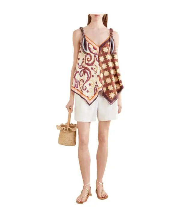 ALEMAIS Wilson Mixed-print Handkerchief-hem Top