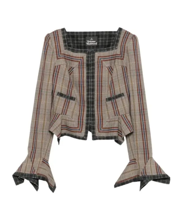 VIVIENNE WESTWOOD Square Neck Jacket With Ruffled Hem - Grey