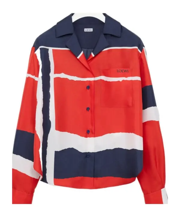Loewe Silk Twill Pyjama Blouse With Archive Scarf Print - Red/multicolour