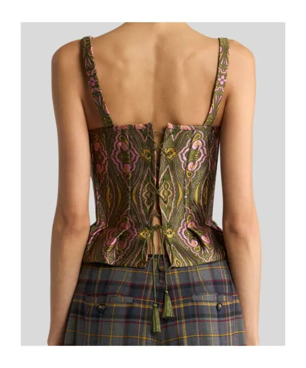 Etro Jacquard Corset Top With Floral Medallion Motif