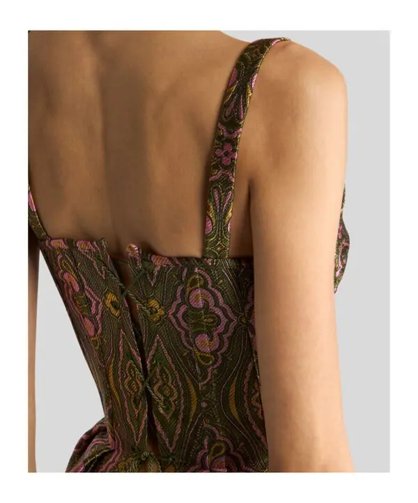 Etro Jacquard Corset Top With Floral Medallion Motif