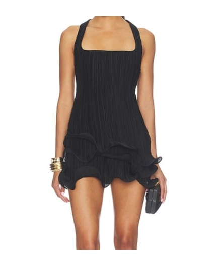 Cult Gaia Marsa Plissé-effect Ruffled Mini Dress - Black