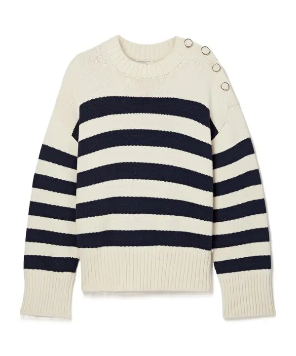 Lafayette 148 New York Striped Wool And Cotton-blend Sweater