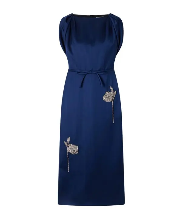 Erdem Embroidered Satin Midi Party Dress