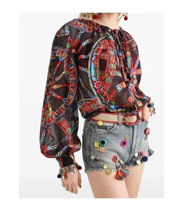 Dolce & Gabbana Carretto-print Devoré Twill Top - Color