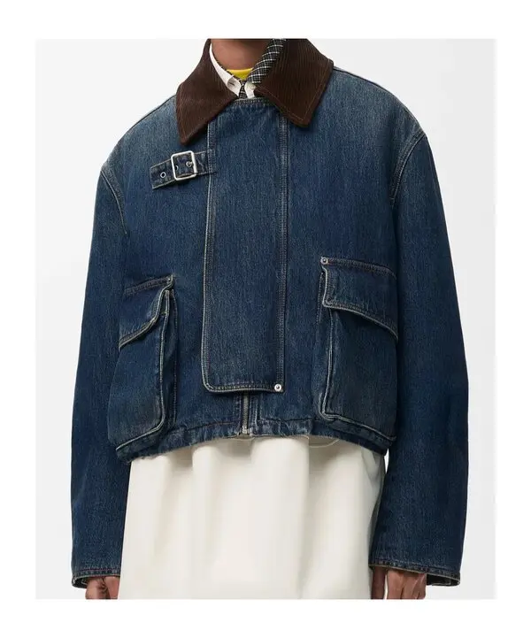 Loewe Cropped Denim Parka With Corduroy Collar