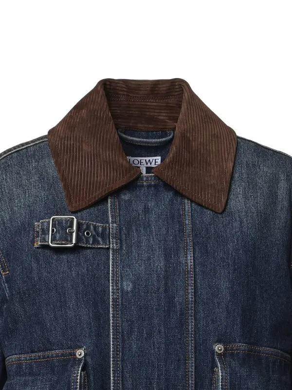 Loewe Cropped Denim Parka With Corduroy Collar - Dark Blue