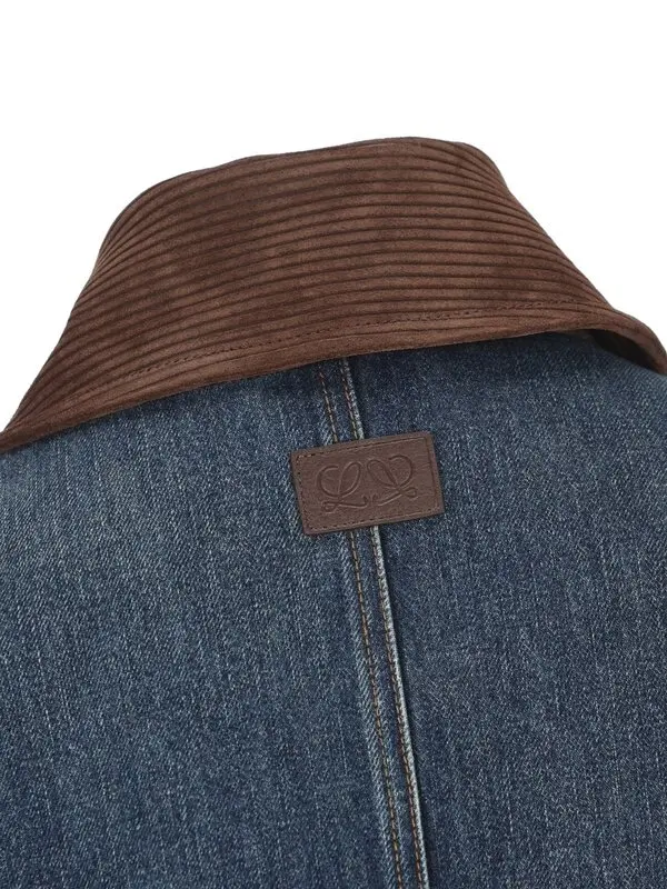 Loewe Cropped Denim Parka With Corduroy Collar - Dark Blue