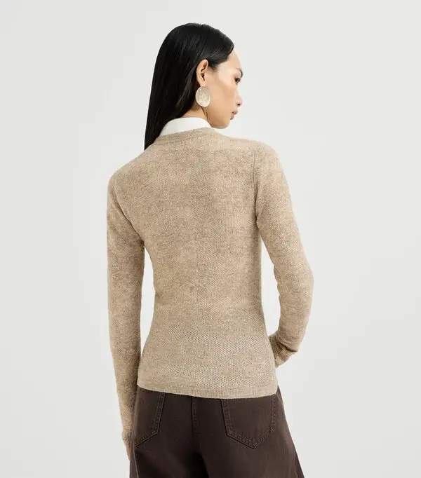 Brunello Cucinelli Silk, Alpaca, And Wool Lace Detail Sweater - Brown