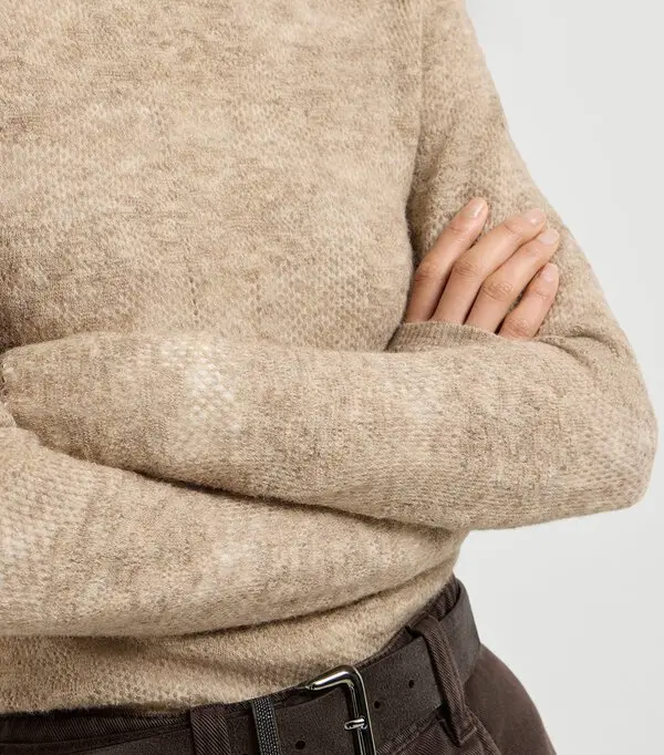 Brunello Cucinelli Silk, Alpaca, And Wool Lace Detail Sweater - Brown