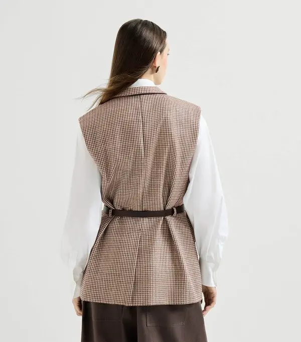 Brunello Cucinelli Wool-blend Houndstooth Sleeveless Blazer - Beige