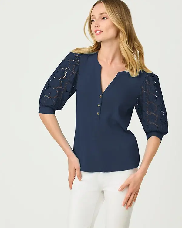 Lilly Pulitzer® Ronson Eyelet Knit Top - Low Tide Navy