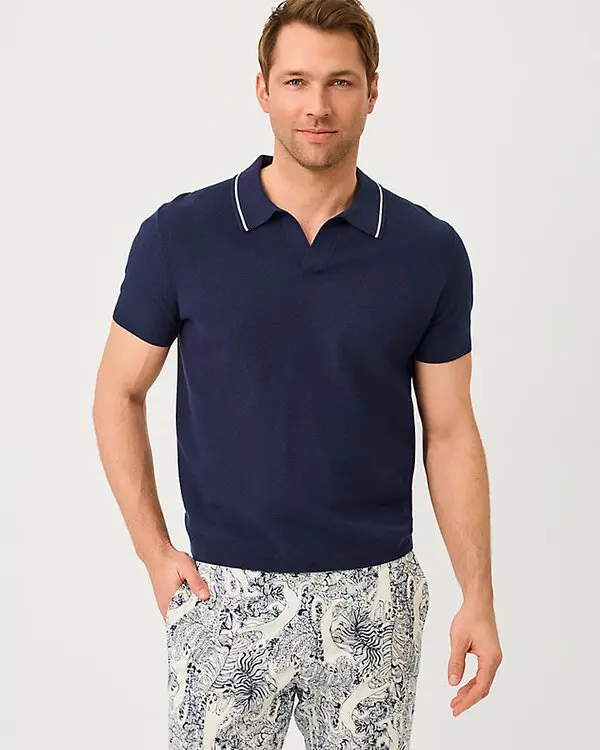 Lilly Pulitzer® Short Sleeve Polo Sweater With Contrast Tipping - Navy