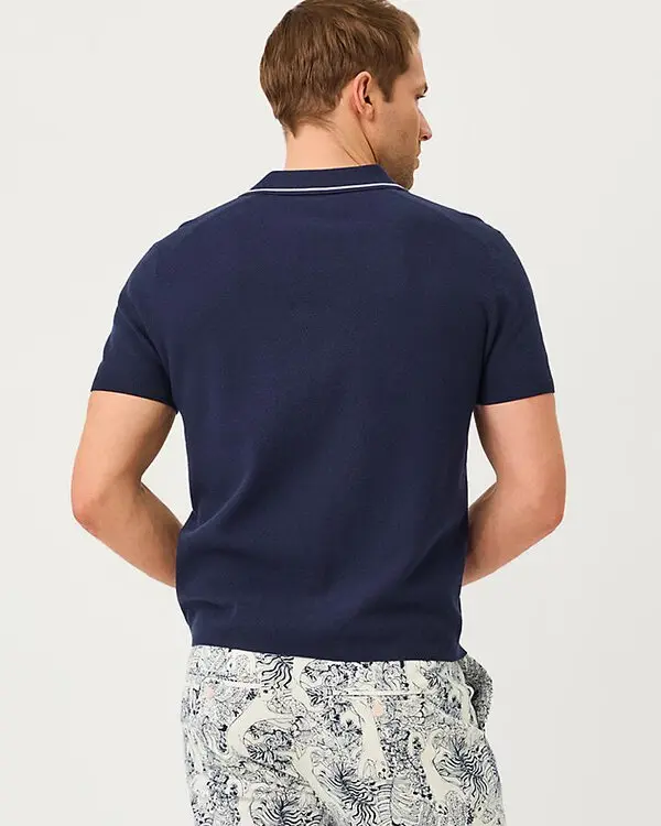 Lilly Pulitzer® Short Sleeve Polo Sweater With Contrast Tipping - True Navy