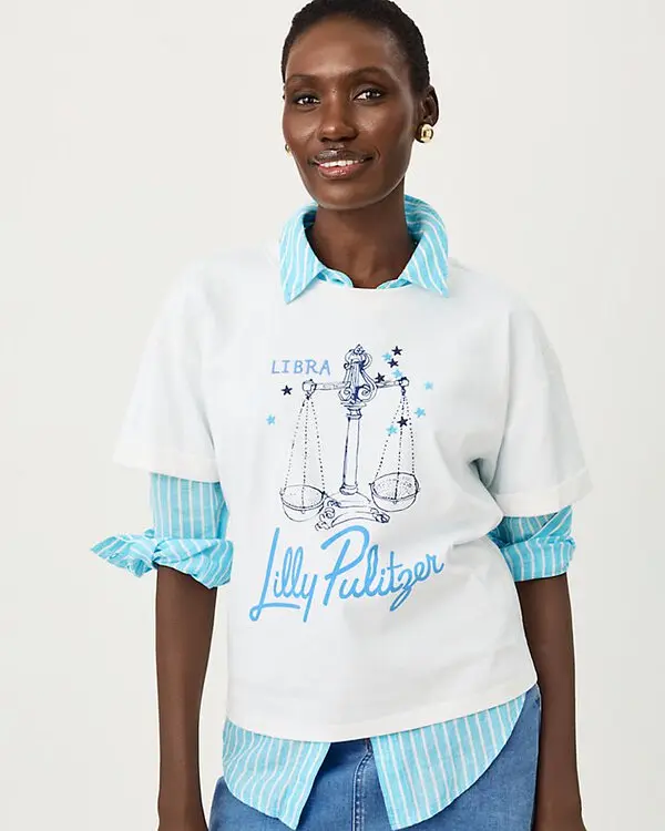 Lilly Pulitzer® Stella Cancer Zodiac Embroidered T-shirt - Multi Libra Graphic