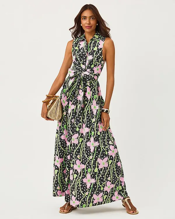 Lilly Pulitzer® Marria Stretch Maxi Shirtdress - Onyx