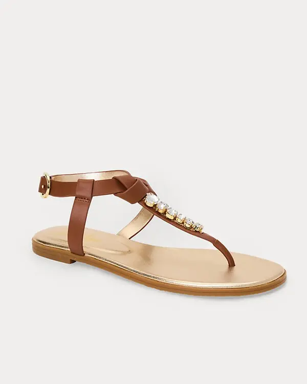 Lilly Pulitzer® Kroix Embellished Leather Sandals - Brown