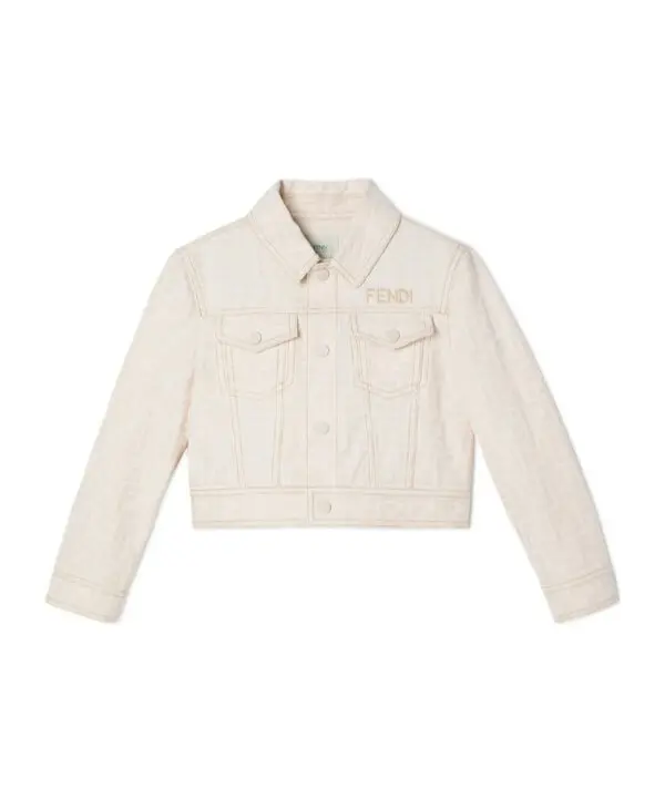 Fendi Ff Logo-jacquard Denim Jacket - White