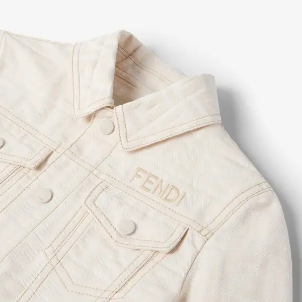 Fendi Ff Logo-jacquard Denim Jacket - White