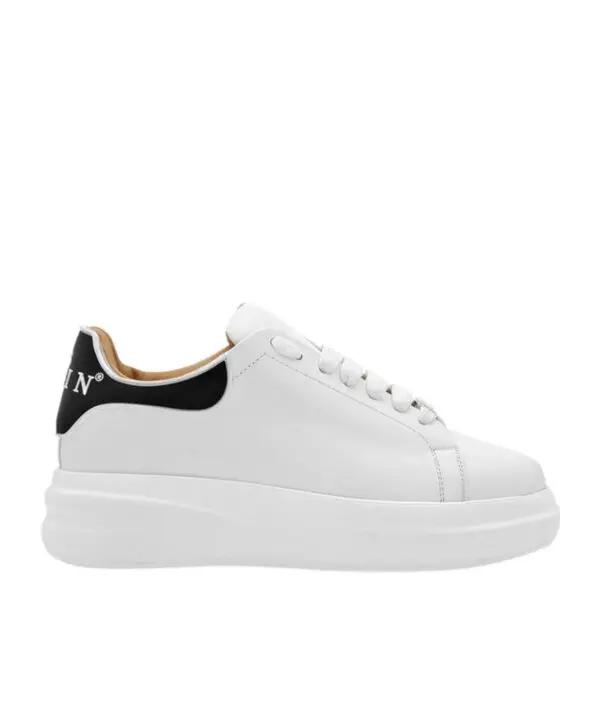 Philipp Plein Round Toe Lace-up Low Top Sneakers With Thick Sole And Leather Heel
