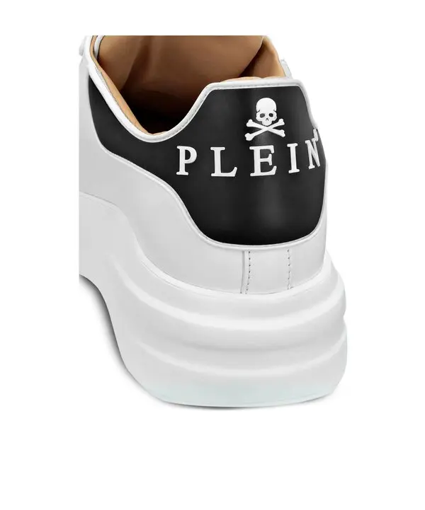 Philipp Plein Round Toe Lace-up Low Top Sneakers With Thick Sole And Leather Heel