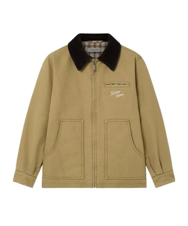GOLDEN GOOSE Logo-embroidered Corduroy-collar Jacket - Beige