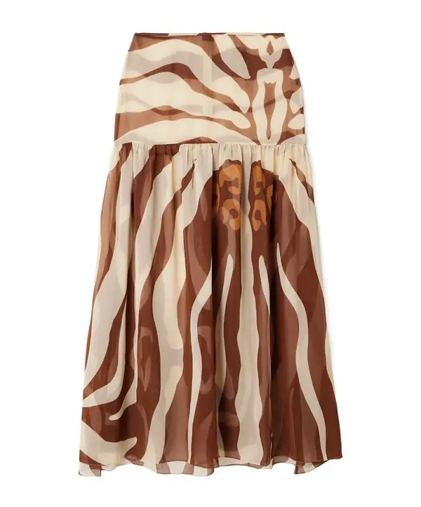 Johanna Ortiz Gathered Printed Recycled-chiffon Maxi Skirt