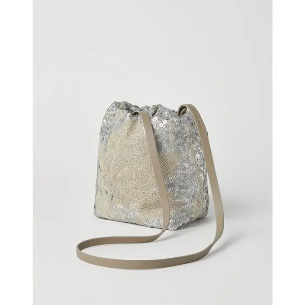 Brunello Cucinelli Sequined Embroidered Shoulder Bag - Silver