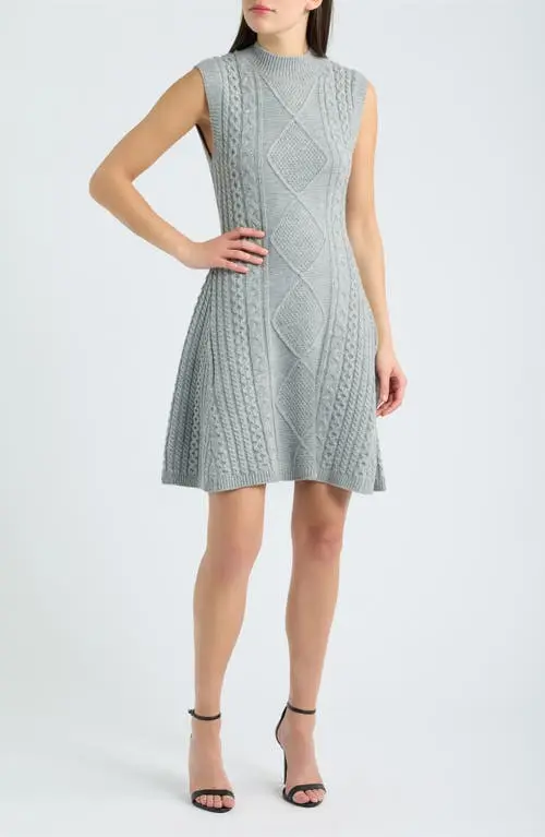 Eliza J Sleeveless Mock Neck Cable Knit Sweater Dress