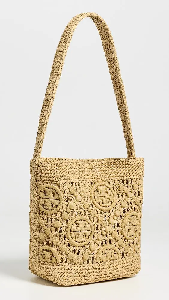 Tory Burch Lock T Monogram Crochet Bucket Bag