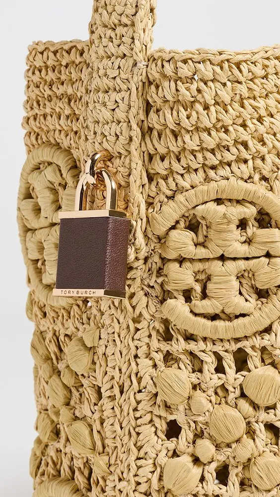 Tory Burch Lock T Monogram Crochet Bucket Bag