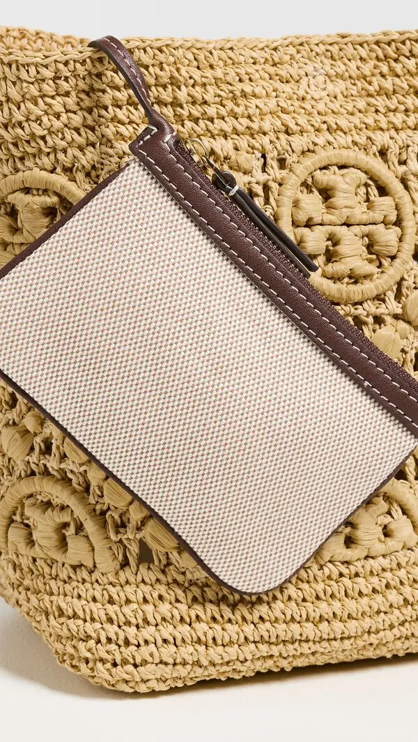 Tory Burch Lock T Monogram Crochet Bucket Bag - Natural